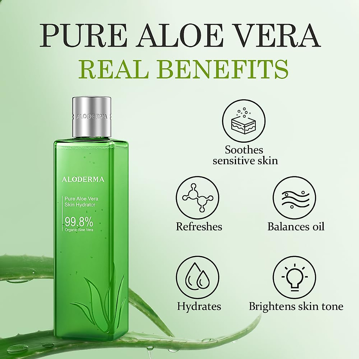 Aloderma Fresh Aloe Vera Face Hydrator Made with 99.8% Organic Aloe Vera within 12 Hours of Harvest - No Thickeners Great for Acne Prone & Sensitive Skin Repair, Scalp, & Hair 240ml