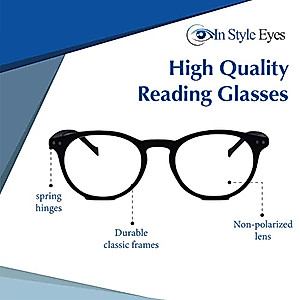In Style Eyes Flexible Readers Reading Glasses - Full-Rimmed, Classic Round Lightweight Frame - Non-Polarized Lens - Solid White - 2.0x