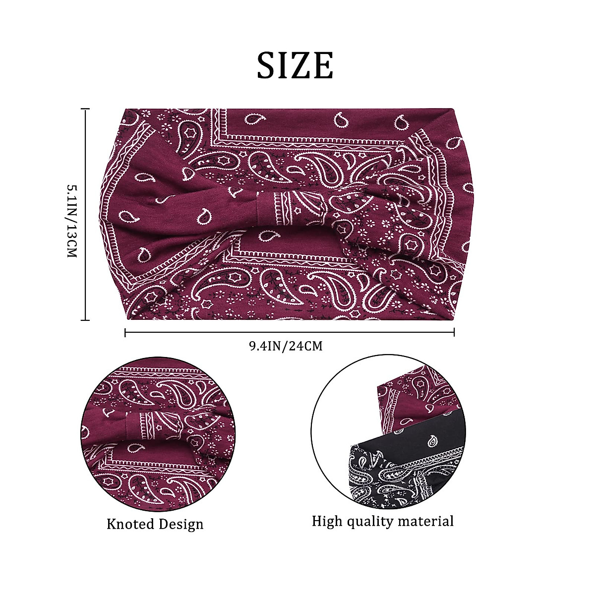 Headbands for Women, 6 PCS Wide Boho Headbands Elastic Bandana Non Slip Sweat Fashion Large Headwraps Hair Bands Headwear fit All Head Sizes for Workout, Sports, Running, Yoga (Set 2)