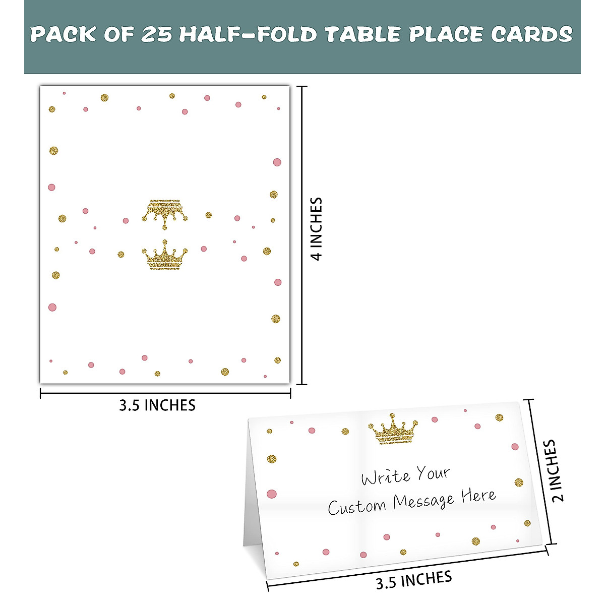 Table Place Card for Baby Shower, 25 Pcs Tent Cards Set with Pink & Gold Design, Editable Name Cards for Table Seating, Party Food Lables, Gold Crown Little Princess Baby Shower Decorations(05)