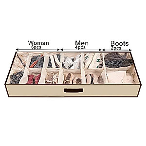 Shonpy Men/Adults 12 Cells See Through Underbed Shoe Storage Bag Organizer with black and white flower (beige)