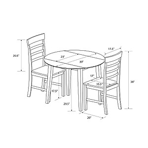 Novogratz Brooks 3-Piece Wood Dining Set with Double Drop Leaf, Gray