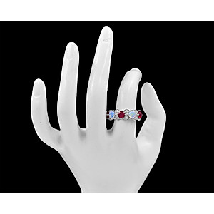 October Birthstone Natural Red Ruby Cut Opal Gemstone 925 Sterling Silver Cluster Proposal Ring Wedding Jewelry Bridal Ring Birthday Gift For Wife (Yellow Gold Rhodium Plated Silver, 8.5)