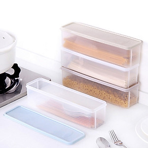 Durable Strip Plastic Storage Box Refrigerator Food Container Dry Food Keepers Organizer Spaghetti Box Cutlery Chopsticks Storage Boxes For Noodle, Cereal, Flour, Sugar, Rice, Snacks (Light Blue)
