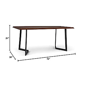 SIMPLIHOME Watkins SOLID MANGO WOOD 72 inch x 36 inch Rectangle Industrial Contemporary Dining Table with Inverted Metal Base in Dark Brown, for the Dining Room and Kitchen, Industrial Contemporary