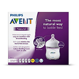 Philips Avent Natural Baby Bottle, Clear, 4 Oz, 4 Pack, SCF010/47