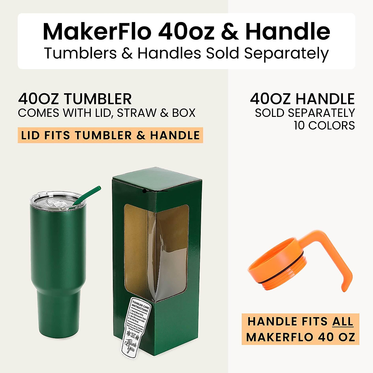 makerflo 40oz Yellow Powder Coated Tumbler Pack of 1 with Upgrade Handle Option, Includes a Sliding Splash, Leak Proof Lid, Ideal for Craft and Personalization (Laser Engraving, UV DTF, Epoxy, Vinyl)