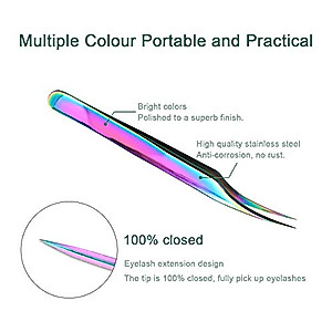 Nibiru Eyelash Extension Tweezers Set, 4 PCS Stainless Steel Curved Tip Precision Tweezers Anti-static Professional Makeup Tool (4pcs, Rainbow)