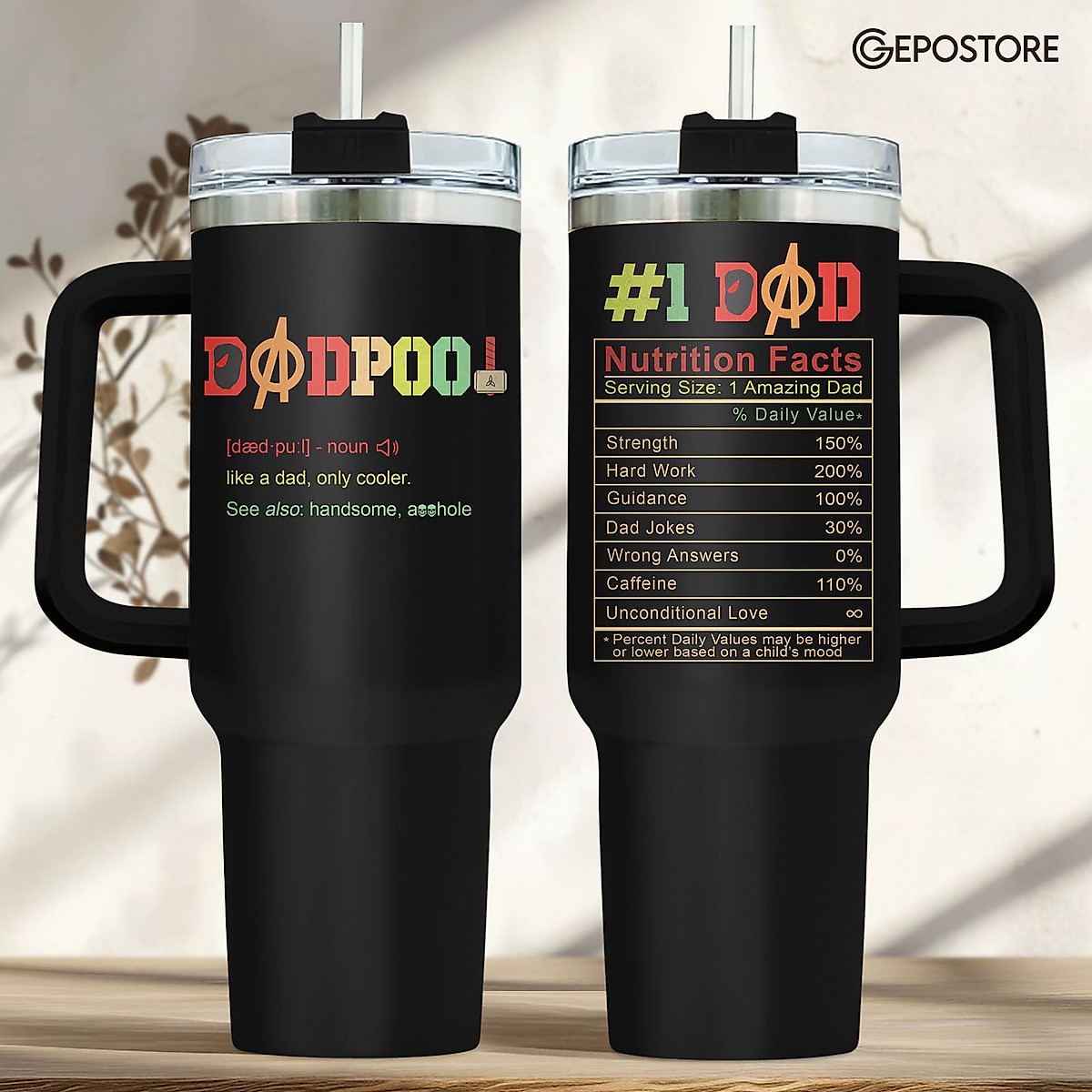 Christmas Gifts for Him Grandpa Father Dad Husband Men Boys, DadPool 40oz Tumbler with Lid, Funny Movie Character Travel Cup, Antihero Mug with Funny Definition, Birthday Gifts for Movie Lover