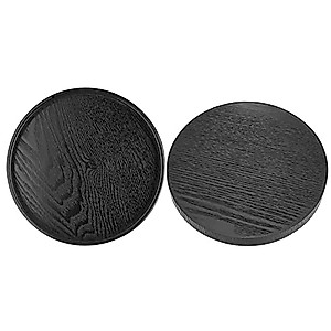Watris Veiyi Round Shape Solid Wood Serving Tray, Wooden Tea Coffee Snack Tray, Food Meals Serving Plate with Raised Edges, Black Decorative Tray for Home Restaurant Office Teahouse(27cm)