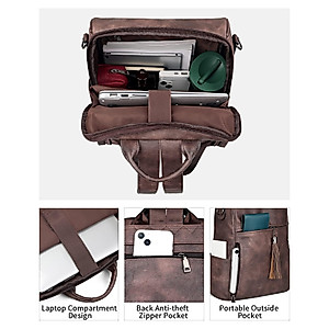 FADEON Laptop Backpack Purse for Women Large Designer PU Leather Laptop Bag, Ladies College Book Bag Shoulder Bags