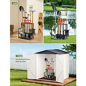 SereneHome Garden Tool Organizer – Heavy-Duty Carbon Steel Storage Rack for Garage, Shed & Yard – Rust-Resistant, Holds 100+ lbs of Garden & Lawn Tools – Black