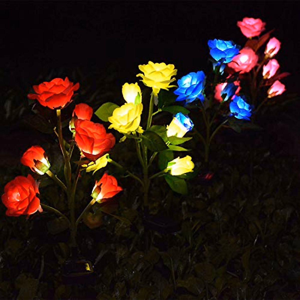 [Upgraded 6 Flowers]Solar Powered Artificial Rose Flower Lights,Waterproof Outdoor Garden Accent Lighting for Summer Country Field Yard Pathway Balcony Memorial Cemetery Gravesite Decorations, Yellow