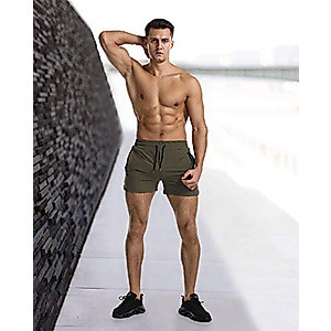 EVERWORTH Men's Bodybuilding Gym Shorts Lightweight Workout Running Short Fitted Quick Dry Lifting Shorts with Zipper Pockets Green XL