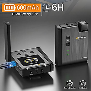 COMICA BoomX-U2 UHF Wireless Lavalier Microphone System with Dual-Channel Recording, Noise Reduction, 394' Range, Screen Flip, Lav Mic for Camera Smartphone Podcast Interview YouTube Facebook Live