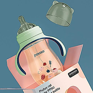 POTATO Baby Bottle with Medium Flow Nipple and Learner Sippy Cup Soft Spout, 240ML/8oz, Green