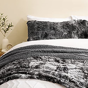 joybest Faux Fur Throw Blanket for Couch, Tie-Dye Reversible Fuzzy Blankets, 50x60 Inches Soft Sherpa Blanket for Sofa and Bed