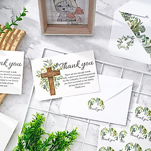 AnyDesign 48Pcs Funeral Thank You Cards Sympathy Thank You Card with Stickers Envelopes Watercolor Greenery Cross Bereavement Card with Message for Memorial Service Loved Ones Celebration of Life