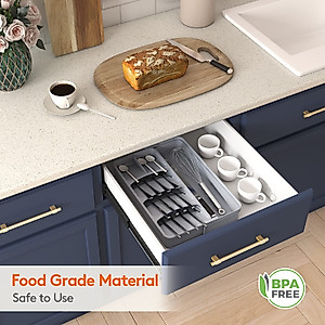 Lifewit Silverware Organizer, Compact Utensil Organizer for Kitchen Drawer, Expandable Flatware and Cutlery Tray, Adjustable Plastic Spoons Forks Knives Storage Holder Organization, Gray