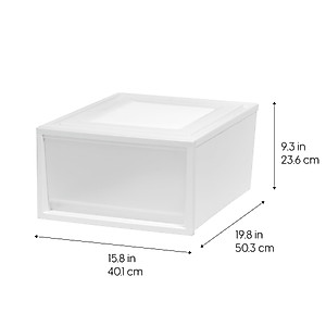 IRIS USA 34 Qt. Plastic Drawer Storage Organizer Stacking Drawers, 4-Pack, Stackable Unit with Sliding Drawer for Clothes Bedroom Kitchen Under Sink Pantry Craft Room Bathroom Dorm Office, White
