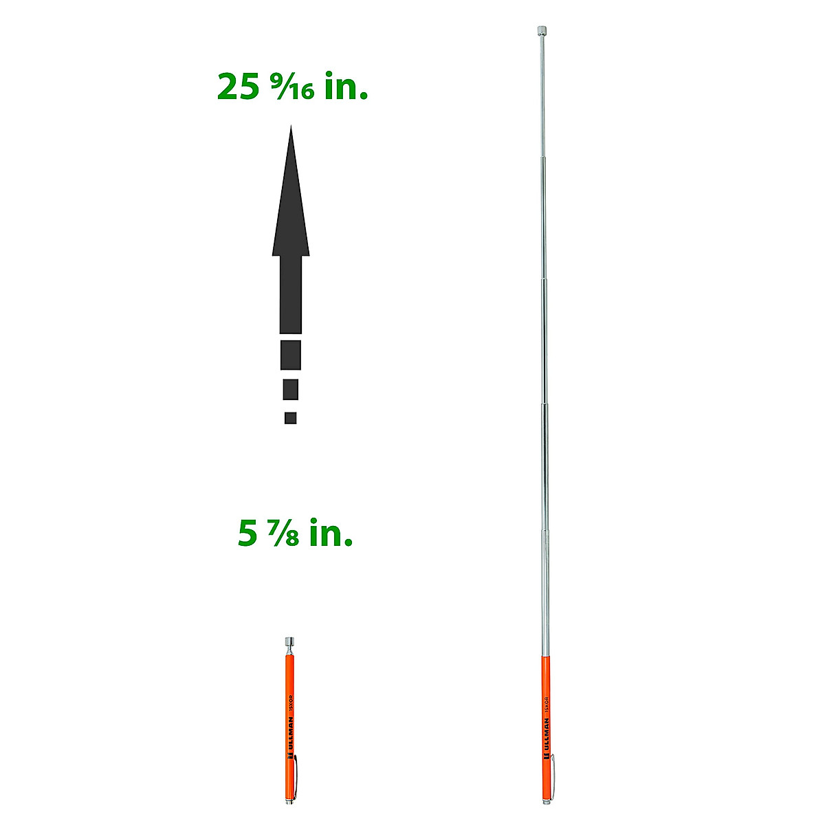 Ullman Pocket Size Telescoping Magnetic Pickup Tool with 2 lbs of Pull Force and Orange Handle - Perfect for Mechanics, Contractors, HVAC Technicians, and Trade Professionals