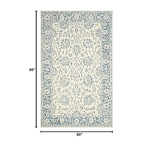 SAFAVIEH Blossom Collection 5' x 8' Ivory/Blue BLM351A Hand-Hooked Premium Wool Area Rug