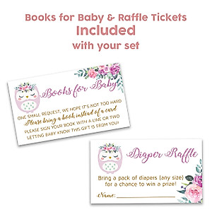 HongTu Cute Owl Baby Shower Invitations Girl with Envelopes and Diaper Raffle Tickets. (25) Floral Fill in The Blank Style Invites with Envelopes - Owl Theme Floral Baby Shower Invitations Girl.