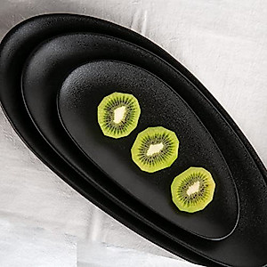 VICRAYS Large Oval Serving Platters, 16"/14"/10" Porcelain Serving Platters for Party, BBQ,Stackable Serving Trays Serving Plates for Appetizers, Sushi, Restaurant, Set of 3 (Black)`