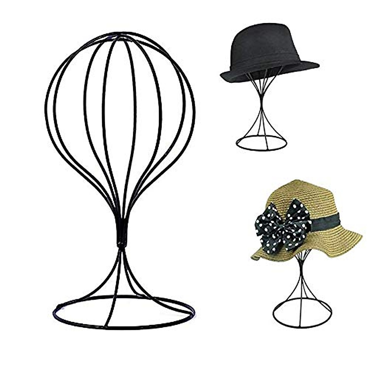 Mydio 2 Pieces Modern Metal Hat Stands Durable Stable Metal Hat Cap Rack Wigs Holder, Metal (black)
