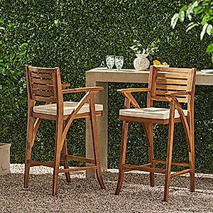 Christopher Knight Home Hermosa Acacia Wood Outdoor Barstools, 2-Pcs Set, Teak Finish