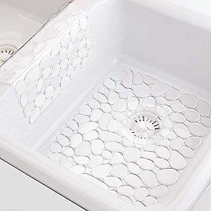 iDesign Pebblz Vinyl Sink Saddle, Glassware Protector for Kitchen, Bathroom Pots, Pans, Dishes, 11.5" x 10" - Clear