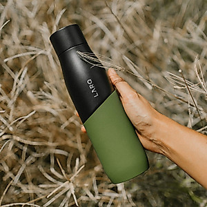 LARQ Bottle Movement PureVis 24 oz- Lightweight Self-Cleaning and Non-Insulated Stainless Steel Water Bottle with UV Water Purifier | Reusable & Travel Friendly, Black/Pine