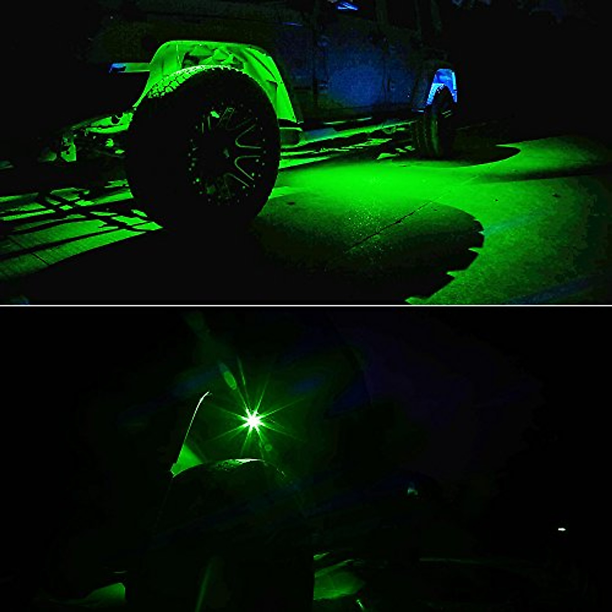 Aukmak 4 Pods LED Rock Light Kit for Jeep ATV SUV Offroad Car Truck Boat Underbody Glow Trail Rig Lamp Underglow LED Neon Lights Waterproof -Green