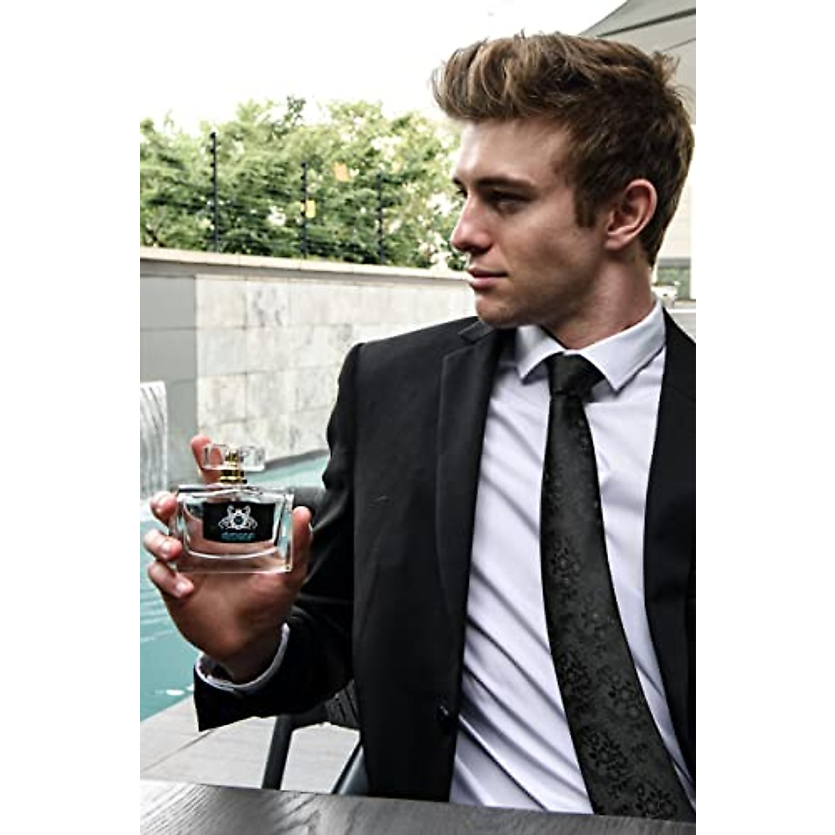 HISDERN Men Solid Black Floral Ties Woven Classic 3.4" Necktie Set Formal tie Pocket Suqare for Wedding Business with Handkerchief