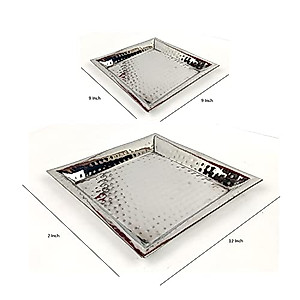 Hammered Copper Serving Tray and Platter, Stainless Steel Tray for Appetizer, Silver Serving Tray - Chrome Platters (Square)