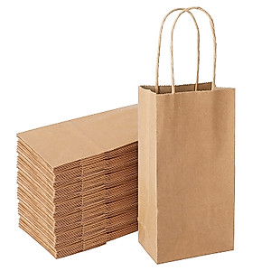 TOMNK 75pcs Small Kraft Paper Bags with Handles 6.9x3.5x2.4 Inches Mini Brown Gift Bags for Wedding, Birthday Party, Baby Shower
