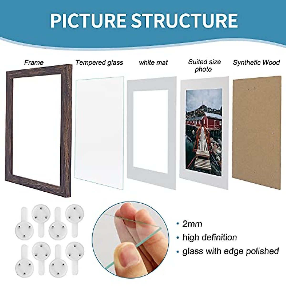 BEYAHELA 4x6 Picture Frame Set of 6, Rustic Farmhouse 4 x 6 Frame Bulk with Mat, Distressed Wooden Photo Frame for Table Top Display and Wall Mounting Rustic Picture Frame With HD Glass (Brown)