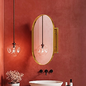 Yozma 20x34 Inch Oval Recessed Medicine Cabinet with Mirror, Metal Framed Bathroom Wall Mounted Cabinet Organizer with Mirror and Adjustable Shelves, Wall Mirror with Storage for Bathroom, Matte Gold