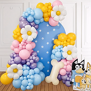 MOMOSHERO 142Pcs Blue Balloons Arch Garland Kit,Paw Dog Birthday Party Decorations,Sunflower Bone Foil Balloons Blue Purple Yellow Pink Balloons for Boys Girls Blue Puppy Theme Baby Shower Supplies