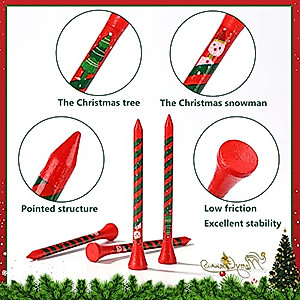 ZALORD Marry Christmas Golf Tees 3 1/4 Inch Unbreakable Pack of 60 Long Christmas Golf Tees Wood Reduce Side Spin and Friction (Christmas)