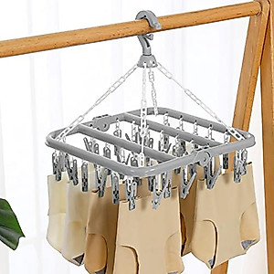 Gcroet Sock Dryer Folding Clothes Drying Rack Rotatable Plastic Underwear Hanger with 32 Windproof Clips Sock Dryer,Sock Hanger,Clothes Drying Hanger,Folding Sock Hanger,Clothes Drying Rack Clips
