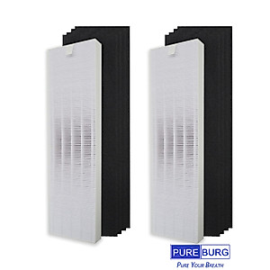 PUREBURG YY350 Replacement Filter Set Compatible with Lasko LP300 & LP450 Air Purifiers, 2 x H13 HEPA + 8 Activated Carbon Pre-Filters Air Clean Dust VOCs Odor