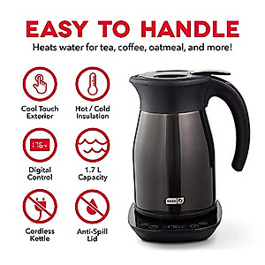 Dash Insulated Electric Kettle, Cordless Hot Water Kettle - Black Stainless Steel, 57oz/1.7L