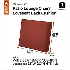Classic Accessories Ravenna Water-Resistant 21 x 20 x 4 Inch Patio Back Cushion, Spice, Outdoor Loveseat Cushions