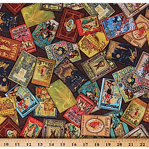 Liphontcta Cotton Library Books Covers Authentic Antique-Look Classics Fairytales Library of Rarities Cotton Fabric Print by The Yard (D775.85)