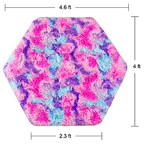 junovo Ultra Soft Hexagon Rug Fluffy Rainbow Nursery Rug for Princess Tent Kids Play Castle, Furry Hexagonal Carpet for Kids Girls Room Playhouse Classroom Dorm Home Decor, 4.6ft Tie-Dye Hot-Pink