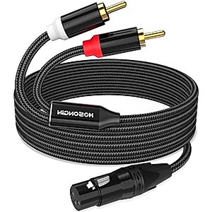 HOSONGIN XLR Female to Dual 2 RCA Male Y-Splitter Cable 3.3ft - Dual 2 RCA Male to 1 XLR Female Unbalanced Plug - Nylon Braided Jacket Gold-Plated Plug Double Shielding Cable, 3.3 Feet