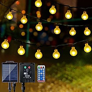 Solar String Lights Outdoor 46ft 100LED Crystal Globe Lights, Solar Powered with USB, IP67 Waterproof Patio Lights, 8 Modes, Outdoor Decoration for Pool Garden Patio Porch Party Christmas Wedding