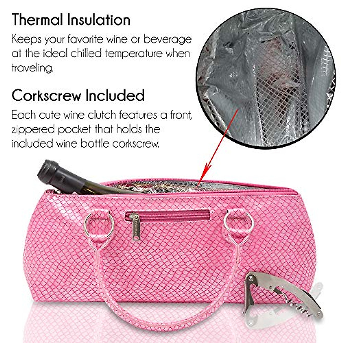 Primeware Wine Clutch Bag Thermal Insulated Wine Carrier Tote Holds Red and White Wine 750 Milliliter Bottle Includes Portable Waiter Style Corkscrew