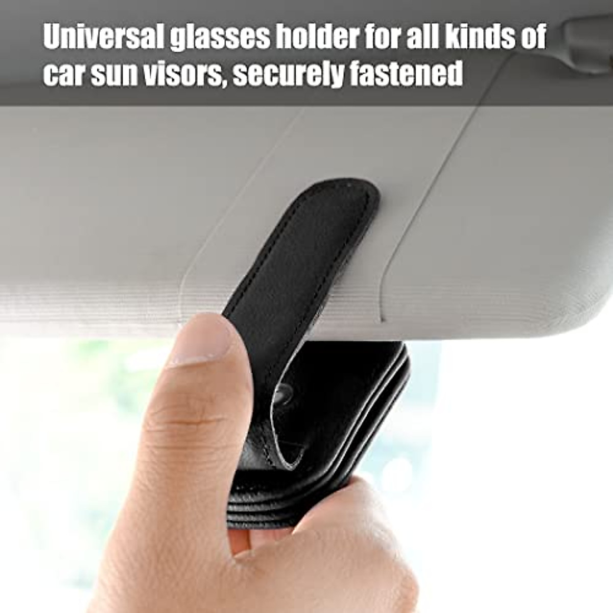 Suranew Car Sunglasses Holder - Magnetic Auto Sunglasses Holder for Car Sun Visor, Leather Hanger Clip for Ticket Card, Car Visor Accessories (Black)